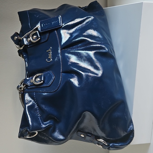 Coach | Bags | Coach Patent Leather Shiny Navy Blue Tote Bag | Poshmark